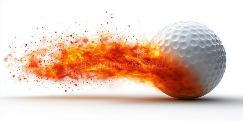 Golf Ball with Fire Trail Soaring through Space, Isolated on White ...