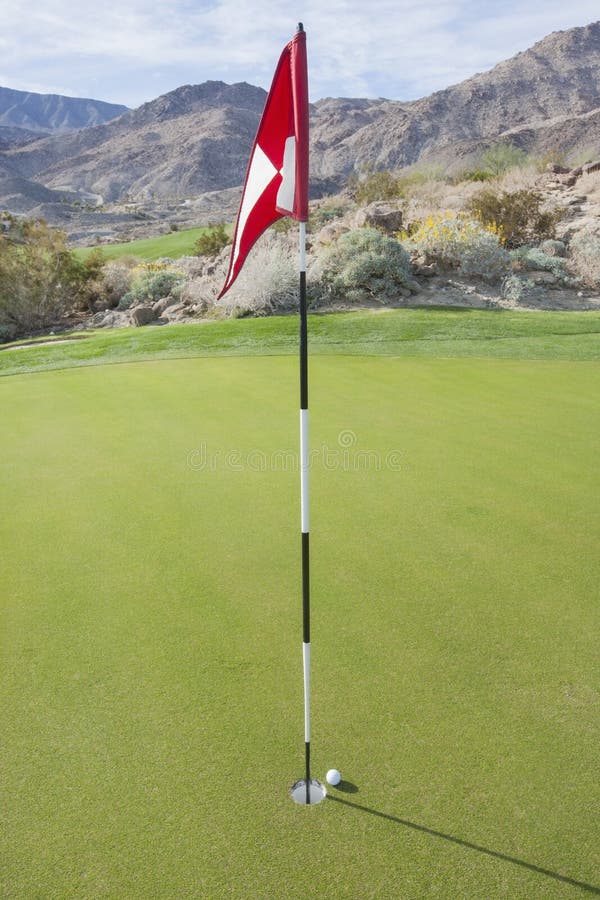 Golf Ball and Flag at Course Stock Photo - Image of desert, california ...