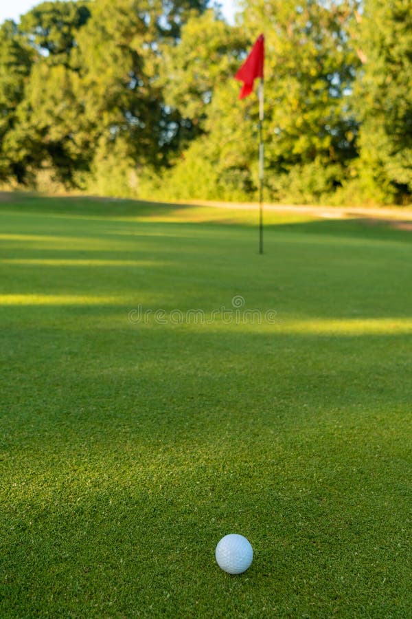 Golf Ball and Flag on the Green of a Golf Course Stock Photo - Image of ...