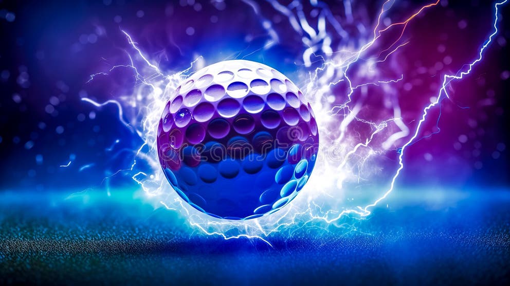 The Golf Ball Flies in the Energy of a Flash of Lightning Stock ...