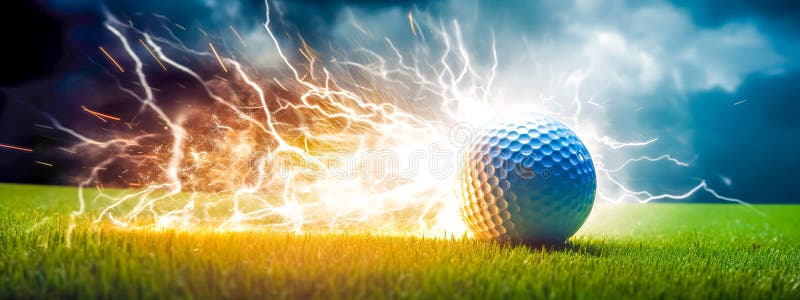 The Golf Ball Flies in the Energy of a Flash of Lightning Stock Image ...
