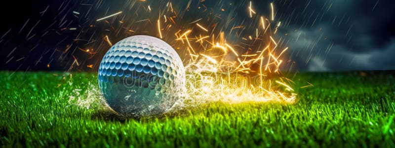 The Golf Ball Flies in the Energy of a Flash of Lightning in a Storm ...