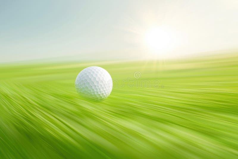 Golf Ball in Flight Over Vibrant Green Field Under Bright Sunlight ...