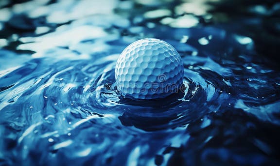 Golf Ball Floating on Water Surface Creating Ripples in Blue Water ...
