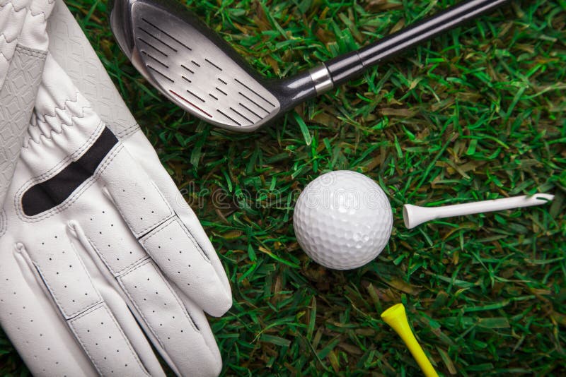 Golf Ball, Glove and Bat on Grass! Stock Image - Image of golfball ...