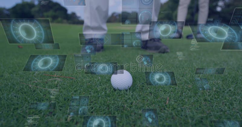 Golf Ball on Grass with Digital Data Processing Stock Video - Video of ...
