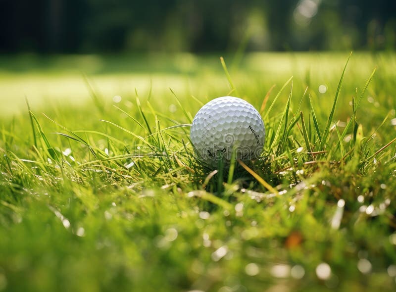 Golf Ball on Green in Beautiful Golf Course with Sunset. Golf Ball ...