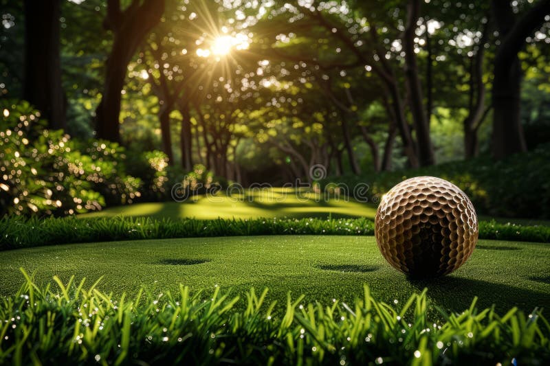 The Golf Ball is on the Green, Surrounded by Rough. the Sun is Shining ...