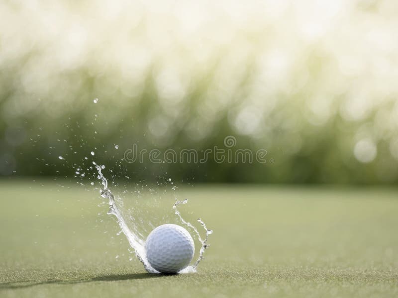 Golf Ball Landing on Green Grass with Splash and Blurred Background ...