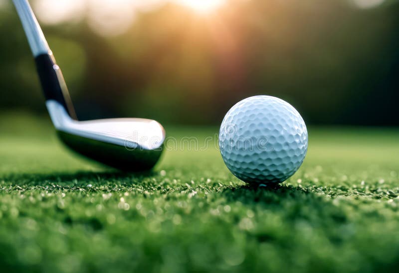 Golf Ball by Putter on Green Grass Near Hole, AI-generated. Stock Photo ...