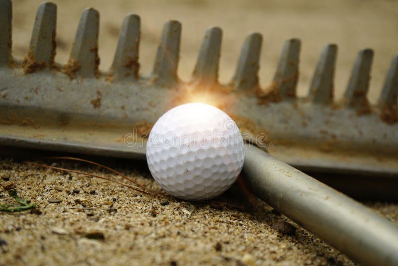 Golf Ball and Raking Sand on Bunker in Beautiful Golf Course at Stock ...