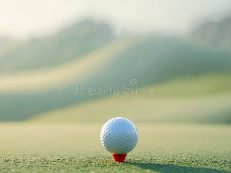 Golf Ball Red Tee Course is Center Image Falling into. Stock Image ...