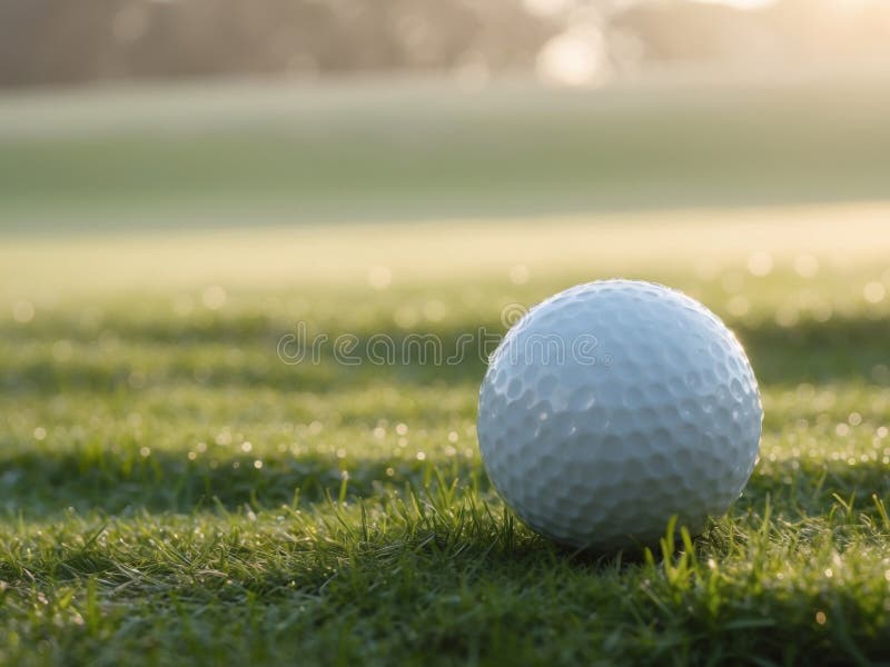 Golf Ball Resting in Dewy Grass with Sun Shining through. Stock Photo ...