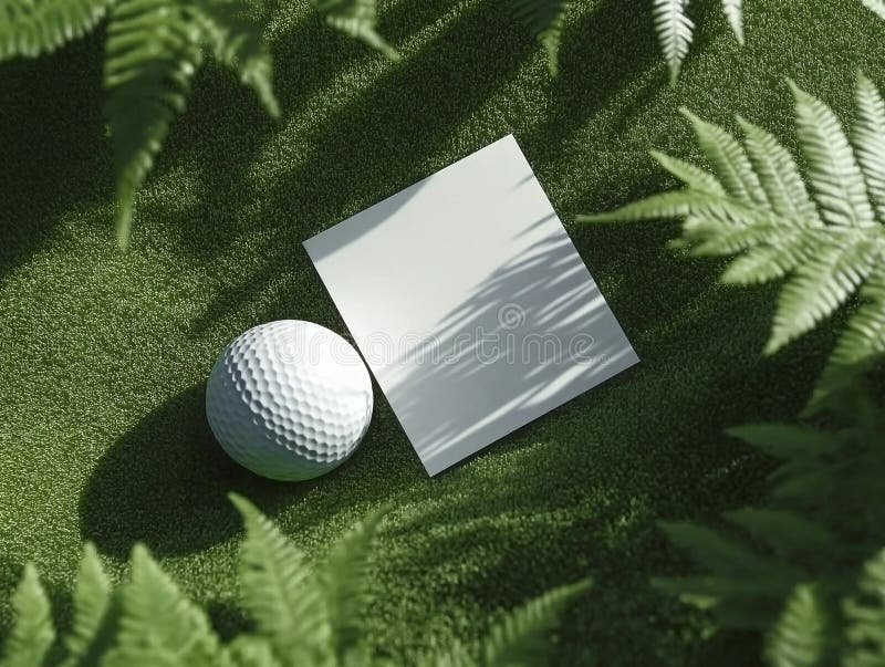 Golf Ball Resting on Green Artificial Grass Near Blank Paper for ...