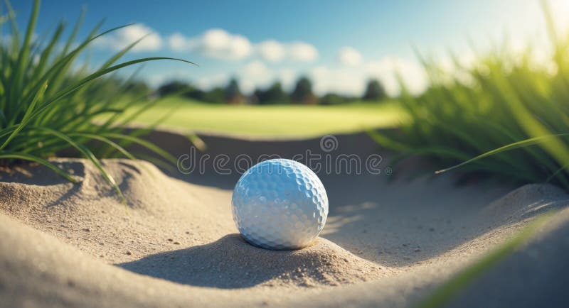 A Golf Ball Resting in a Sand Trap on a Green Golf Course Stock Image ...
