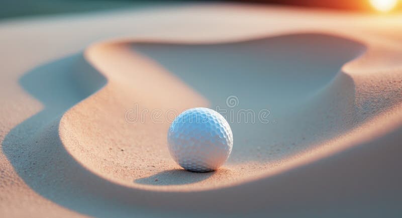 A Golf Ball Resting in a Sand Trap at Sunset Stock Image - Image of ...