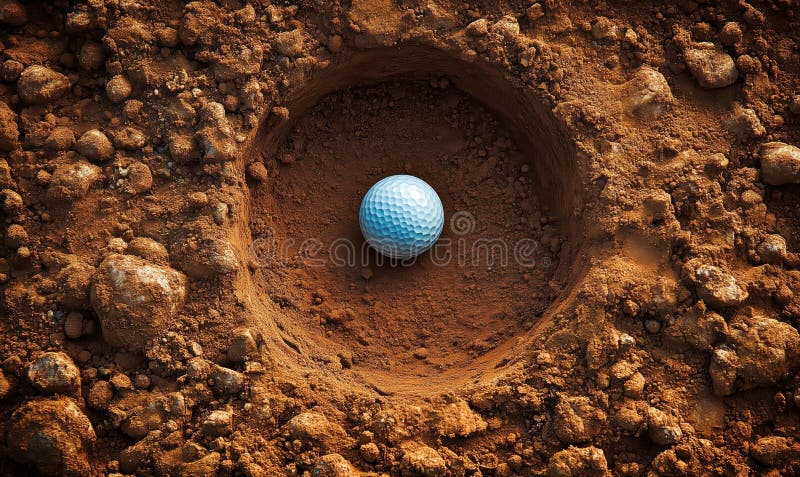 Golf Ball Resting in a Sand Trap Surrounded by Dirt and Pebbles Stock ...