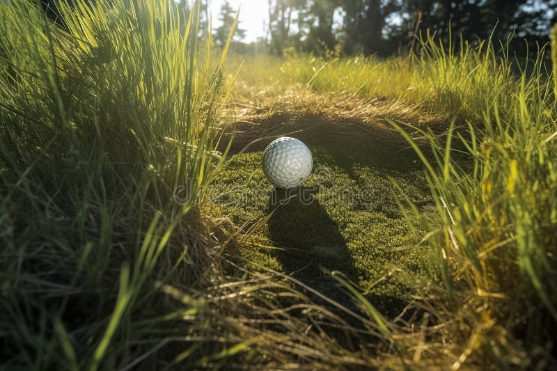 A Golf Ball Rests on Grass, Casting a Shadow, Surrounded by Greenery ...