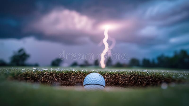 Golf Ball Rests in Sand Trap As Lightning Strikes in Background ...