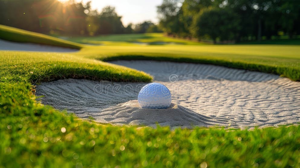 Golf Ball in a Sand Trap at Sunset Stock Image - Image of hobby ...