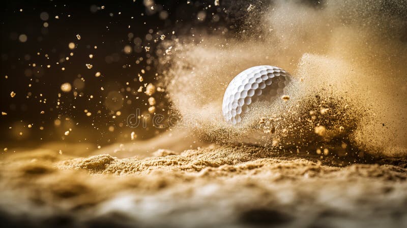 A Golf Ball in a Sand Trap, Surrounded by Flying Sand Particles ...