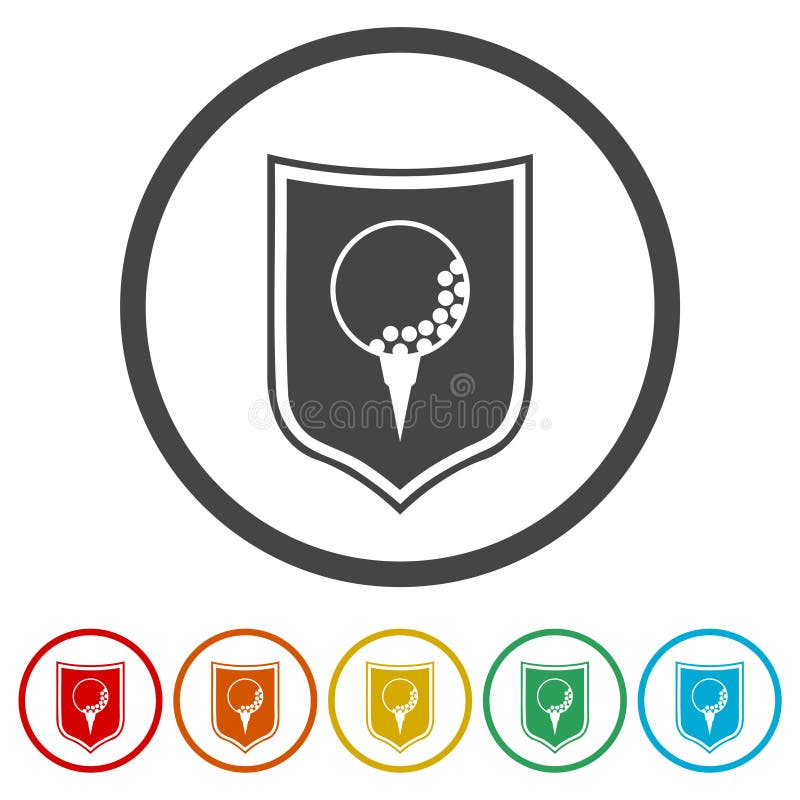 Golf Ball, Shield Ring Icon, Color Set Stock Vector - Illustration of ...