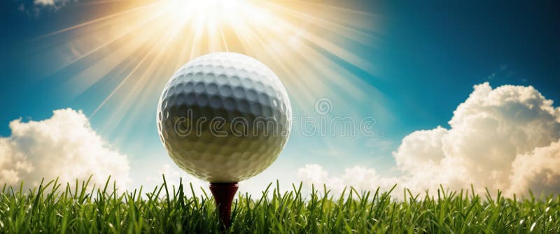 Golf Ball is Sitting on a Tee in the Grass with the Sun Shining Down ...