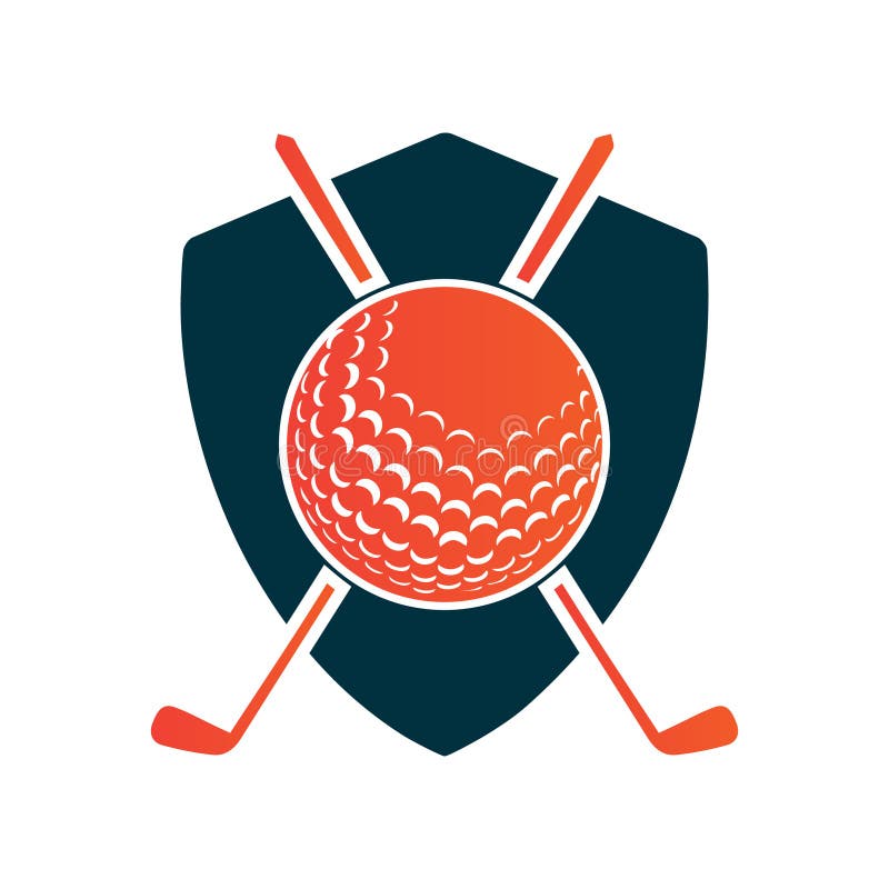 Golf Ball and Sticks Inside a Shape of Shield Vector Illustration Stock ...