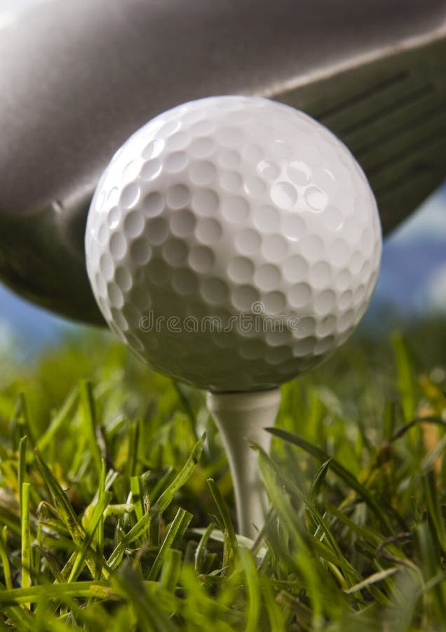 Golf ball on tee with club stock photo. Image of nature - 6858486