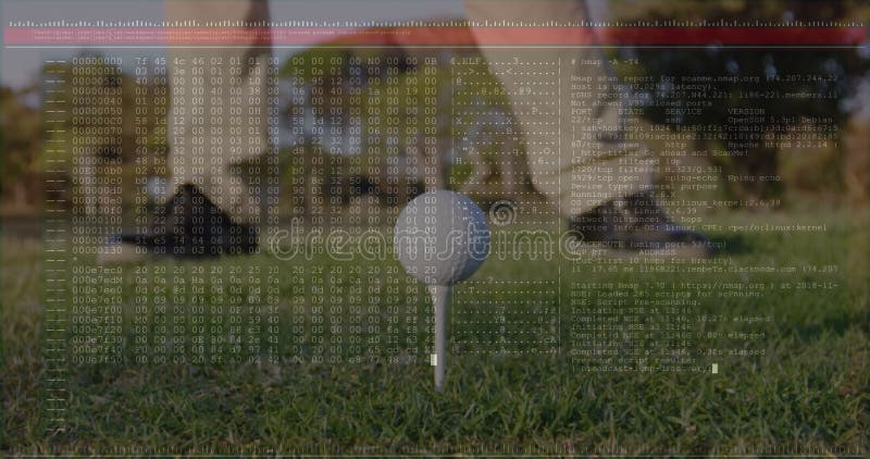 Golf Ball on Tee with Computer Code Overlaying Grassy Field in ...
