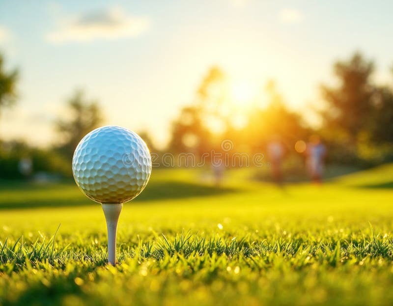 Golf Ball on Tee Placed on Green Lawn, Blurred Background of Teeing ...