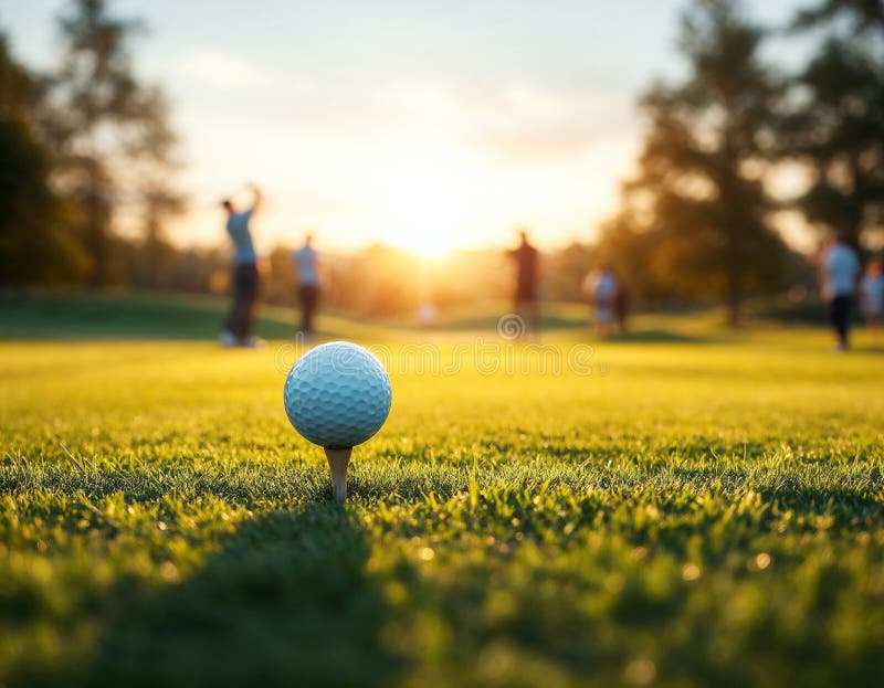Golf Ball on Tee Placed on Green Lawn, Blurred Background of Teeing ...