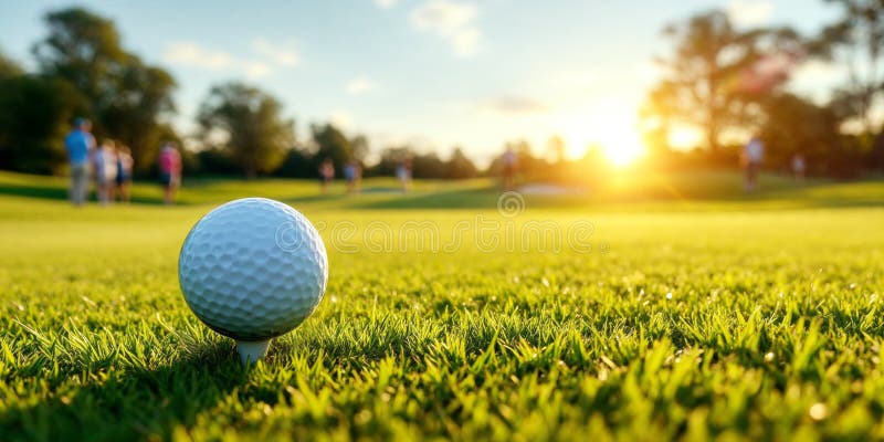 Golf Ball on Tee Placed on Green Lawn, Blurred Background of Teeing ...