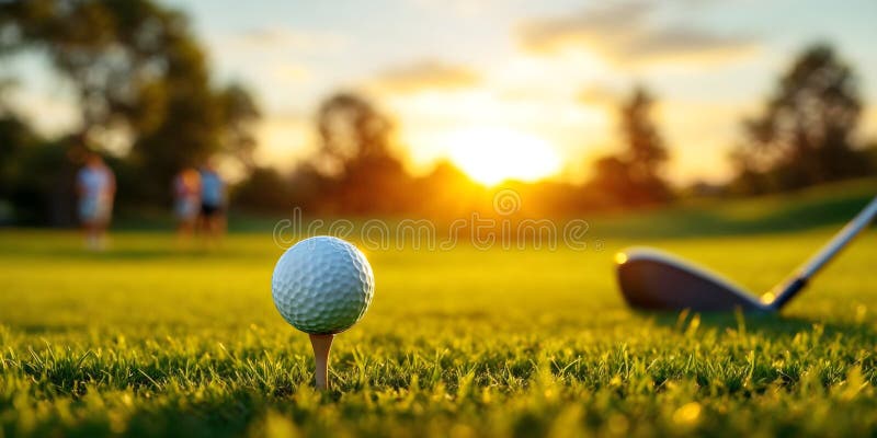 Golf Ball on Tee Placed on Green Lawn, Blurred Background of Teeing ...