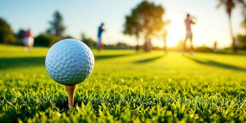 Golf Ball on Tee Placed on Green Lawn, Blurred Background of Teeing ...