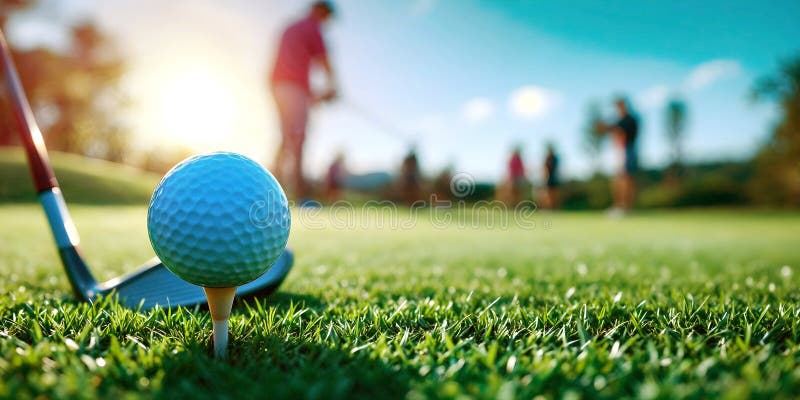 Golf Ball on Tee Placed on Green Lawn, Blurred Background of Teeing ...