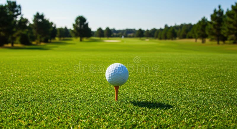 Golf Ball on Tee Ready for Drive on Lush Green Course in Sunny Weather ...