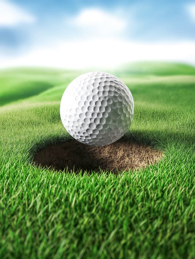 Golf Ball is about To Fall into Hole on Lush Green Golf Course. Ai ...