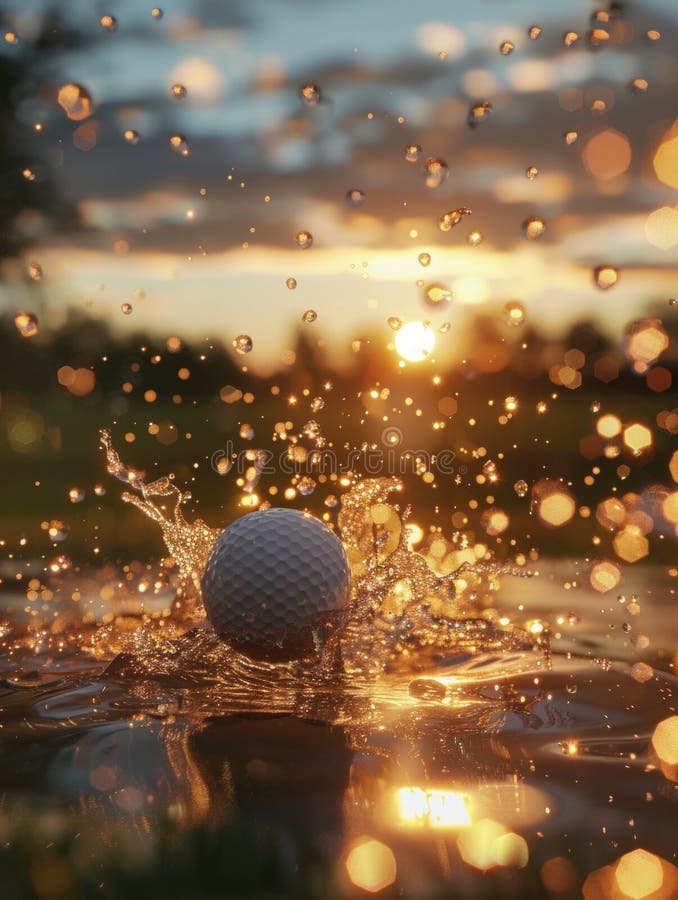 Golf Ball in Water Splash stock image. Image of generated - 374869899