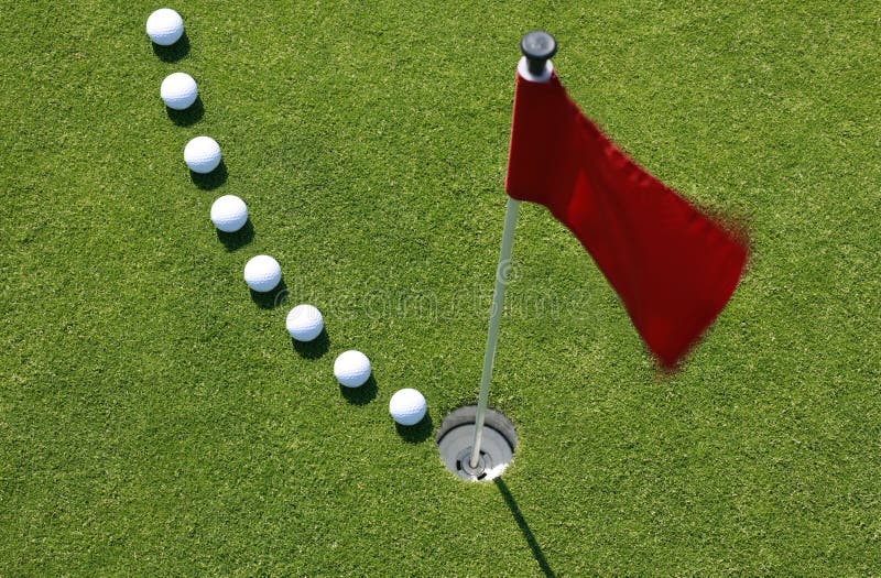 Golf Balls on Green with Red Flag. Stock Photo - Image of sports, hole ...