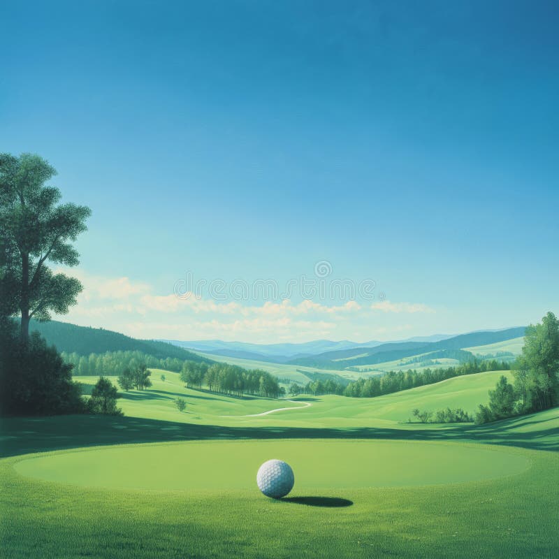 Golf Banner. Golf Ball on the Tee in a Beautiful Green Landscape Stock ...