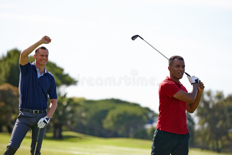 Golf Brings Them Together. Two Handsome Men Playing a Game of Golf ...