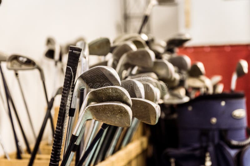 Golf Caddy Room Storage Room with Sets of Poles Irons Stock Photo ...