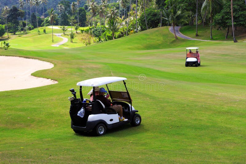 Golf Cars on the Golf Course Stock Image - Image of equipment, tree ...