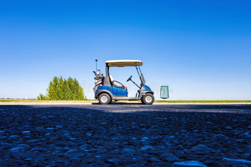 Golf Cart and Clubs at the Course Stock Image - Image of play ...