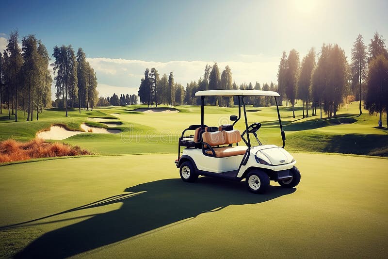 Golf cart on a golf course stock illustration. Illustration of sport ...