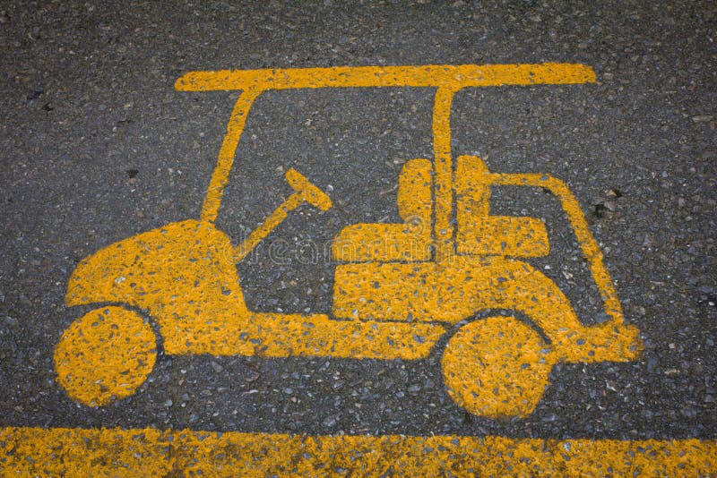 Golf cart road sign stock image. Image of sign, yellow - 27087619