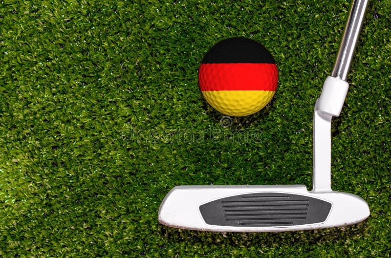 A Golf Club and a Ball with Flag Germany during a Golf Game Stock ...