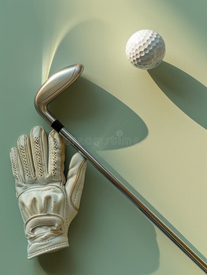 Golf Club, Ball, and Glove Arranged in Sunlight with Shadows. Stock ...
