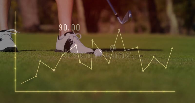 Golf Club and Ball on Grass with Data Graph Overlay Animation Stock ...